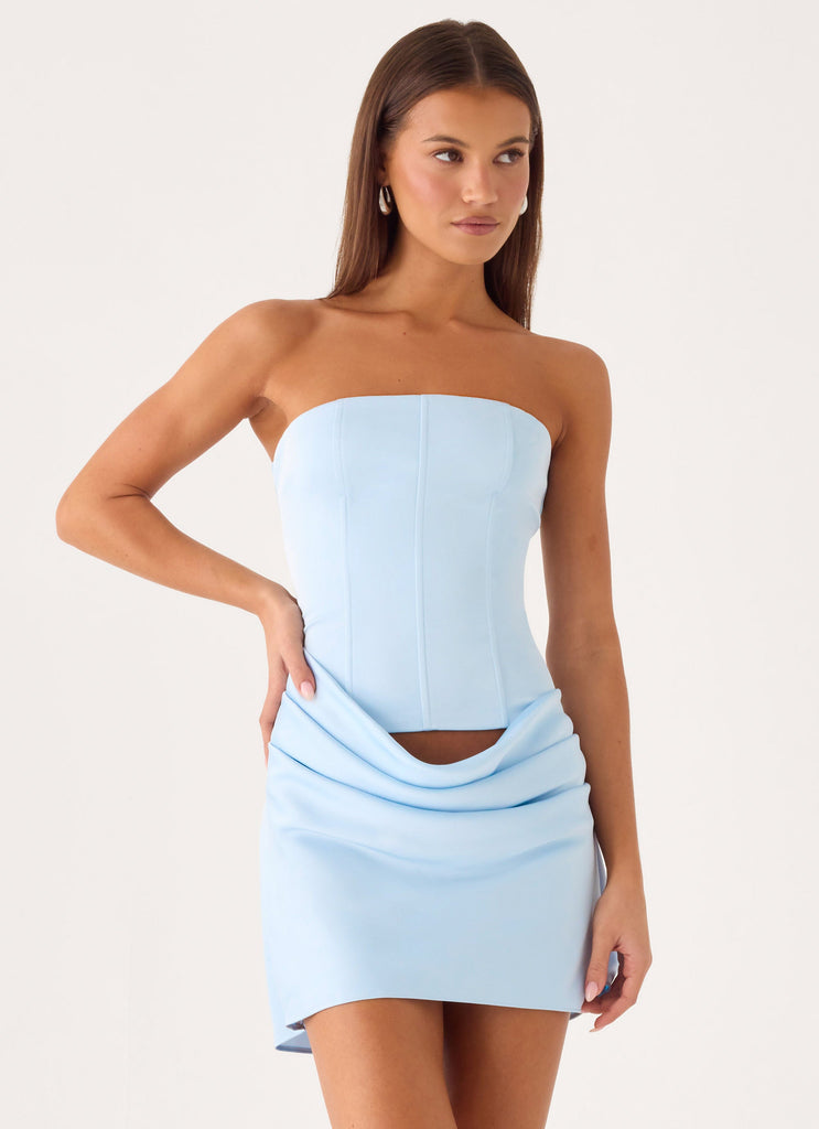 Alva Strapless Mini Dress - Blue – Peppermayo Europe