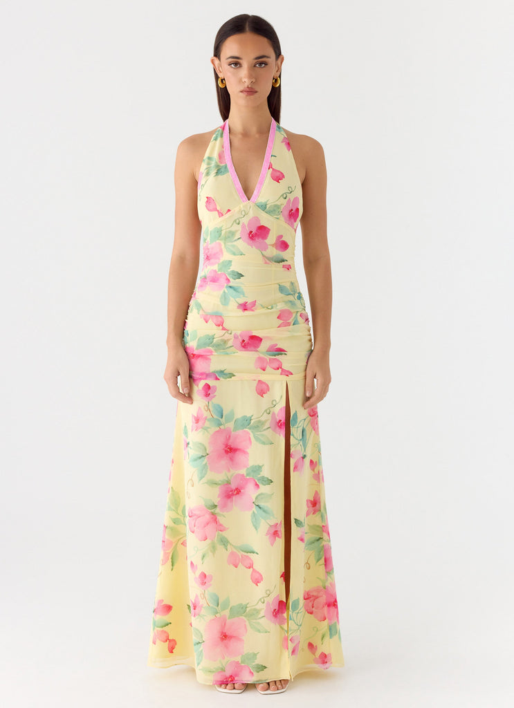 Colada Halter Maxi Dress - Lemon Soleil – Peppermayo Europe