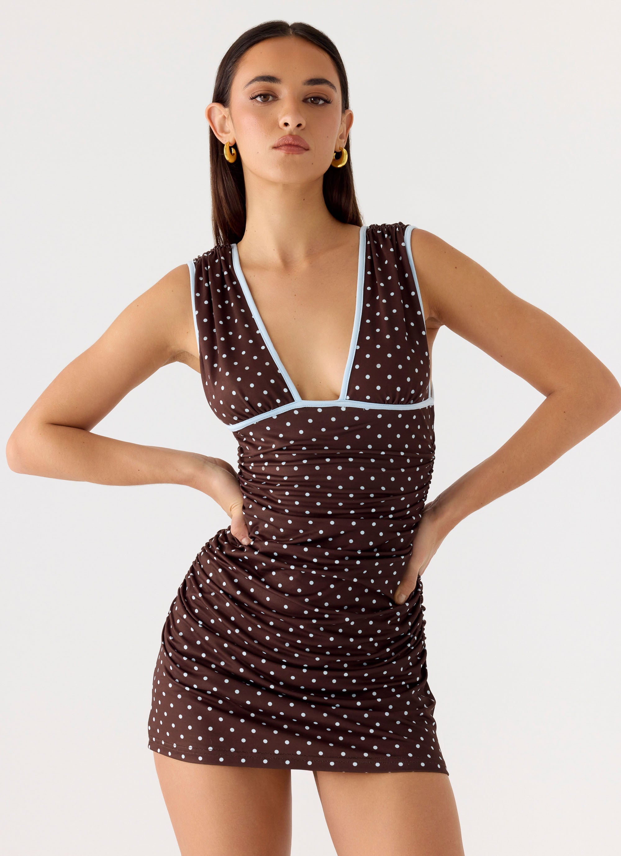 Options Mini Dress - Chocolate Blue Dot – Peppermayo Europe